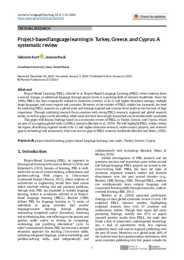 (PDF) Project-based language learning in Turkey, Greece, and Cyprus: A systematic review