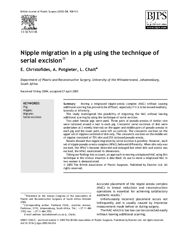 (PDF) Nipple migration in a pig using the technique of serial excision