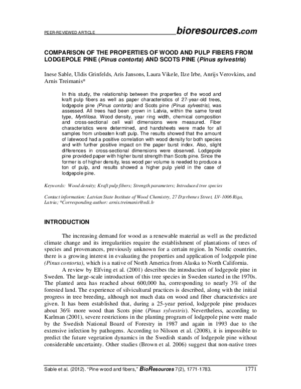 (PDF) COMPARISON OF THE PROPERTIES OF WOOD AND PULP FIBERS FROM ...