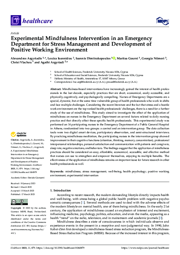 (PDF) Experimental Mindfulness Intervention in an Emergency Department ...