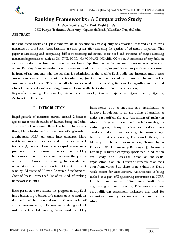 (PDF) Ranking Frameworks : A Comparative Study