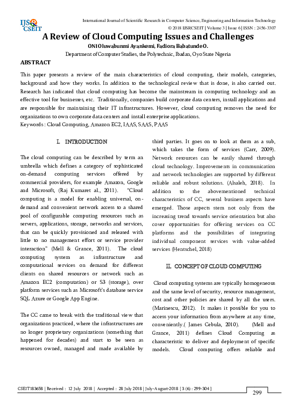 (PDF) A Review of Cloud Computing Issues and Challenges