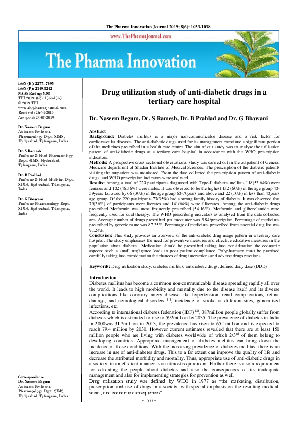 (PDF) Drug utilization study of anti-diabetic drugs in a tertiary care ...