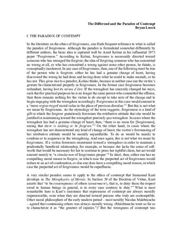 (PDF) The Differend and the Paradox of Contempt