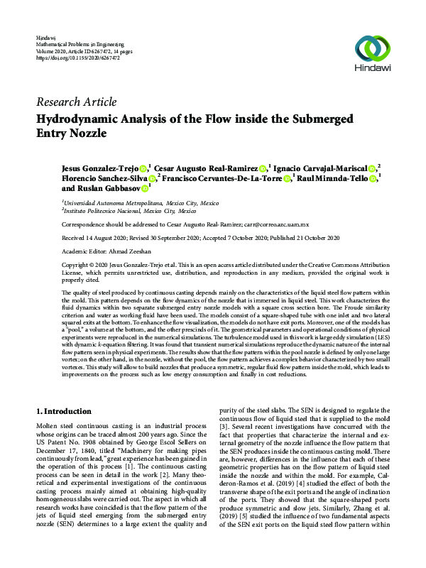 (PDF) Hydrodynamic Analysis of the Flow inside the Submerged Entry Nozzle