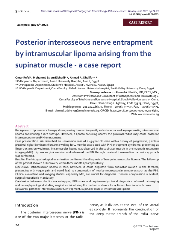 (PDF) Posterior interosseous nerve entrapment by intramuscular lipoma ...