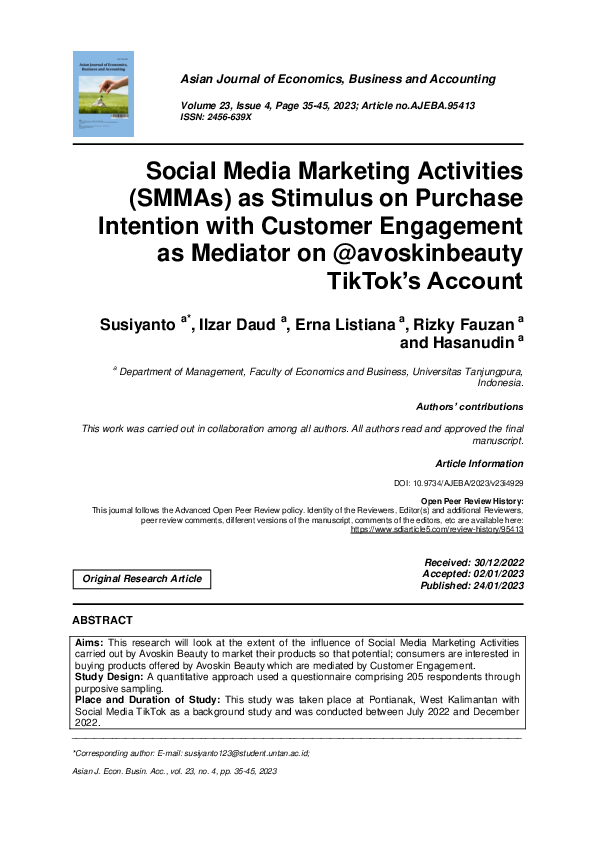 (PDF) Social Media Marketing Activities (SMMAs) as Stimulus on Purchase Intention with Customer ...