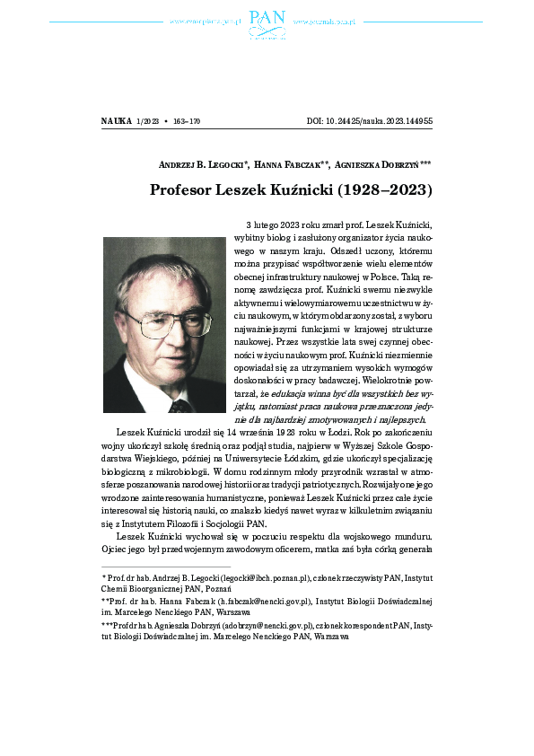 (PDF) Profesor Leszek Kuźnicki (1928–2023) | Hanna Fabczak - Academia.edu