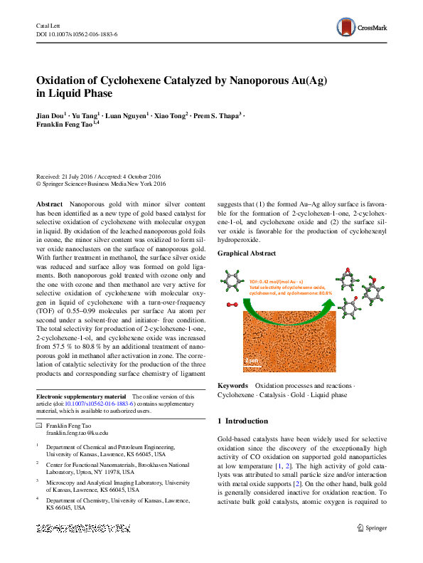 (PDF) Oxidation of Cyclohexene Catalyzed by Nanoporous Au(Ag) in Liquid ...