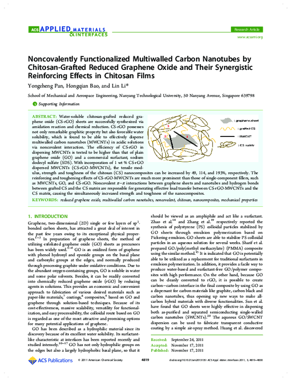 (PDF) Noncovalently Functionalized Multiwalled Carbon Nanotubes by Chitosan-Grafted Reduced ...