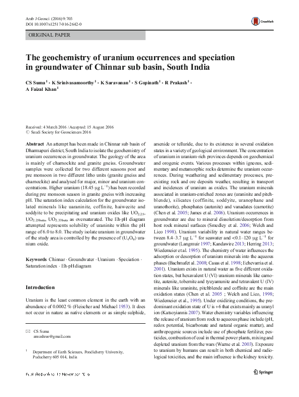 (PDF) The geochemistry of uranium occurrences and speciation in ...