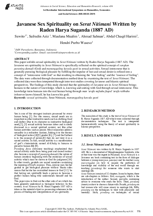 (PDF) Javanese Sex Spirituality on Serat Nitimani Written by Raden ...