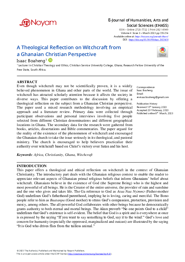 (PDF) A Theological Reflection on Witchcraft from a Ghanaian Christian ...