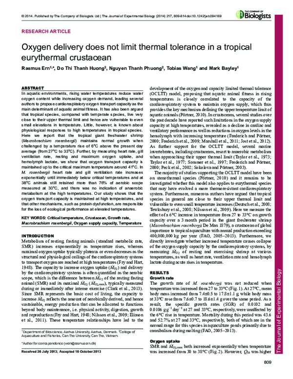 (PDF) Oxygen delivery does not limit thermal tolerance in a tropical ...