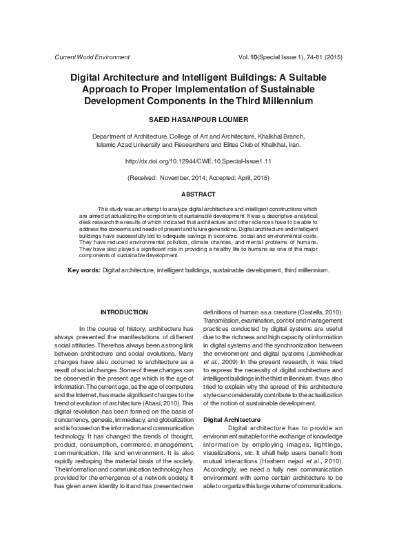 (PDF) Digital Architecture and Intelligent Buildings: A Suitable ...
