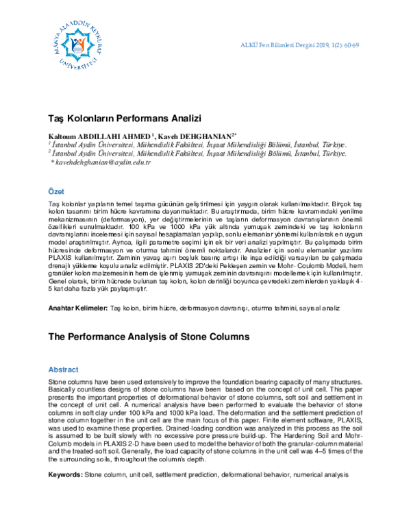 (PDF) Taş Kolonların Performans Analizi