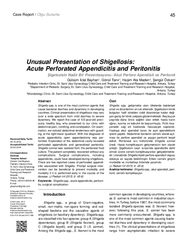 (PDF) Unusual Presentation of Shigellosis: Acute Perforated ...