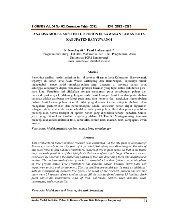 (PDF) Analisa Model Arsitektur Pohon DI Kawasan Taman Kota Kabupaten Banyuwangi
