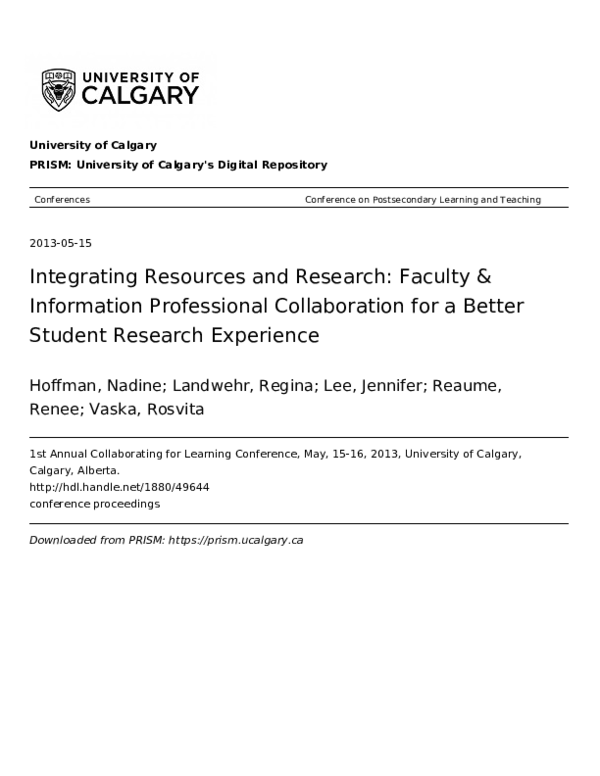(PDF) Integrating Resources and Research: Faculty & Information ...