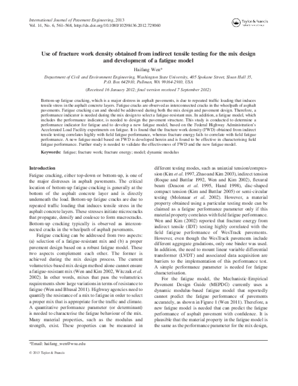 (PDF) Use of fracture work density obtained from indirect tensile ...