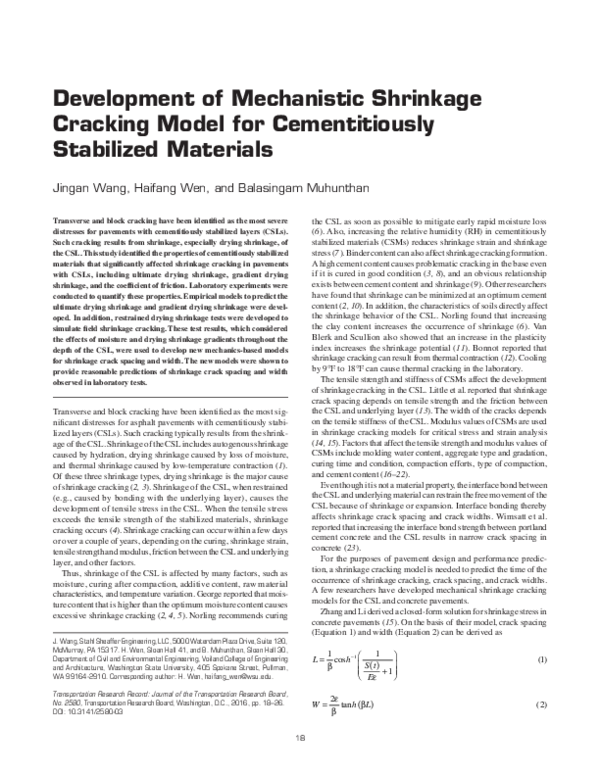 (PDF) Development of Mechanistic Shrinkage Cracking Model for ...