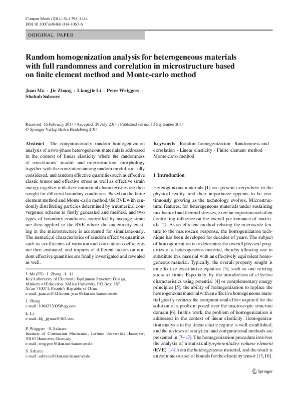 (PDF) Random homogenization analysis for heterogeneous materials with ...