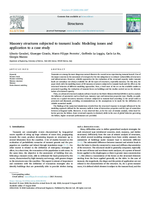 (PDF) Masonry structures subjected to tsunami loads: Modeling issues and application to a case study