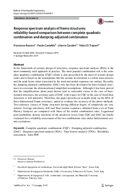 (PDF) Response spectrum analysis of frame structures: reliability-based comparison between ...