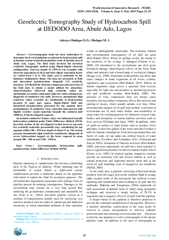 (PDF) Geoelectric Tomography Study of Hydrocarbon Spill at IJEDODO Area ...
