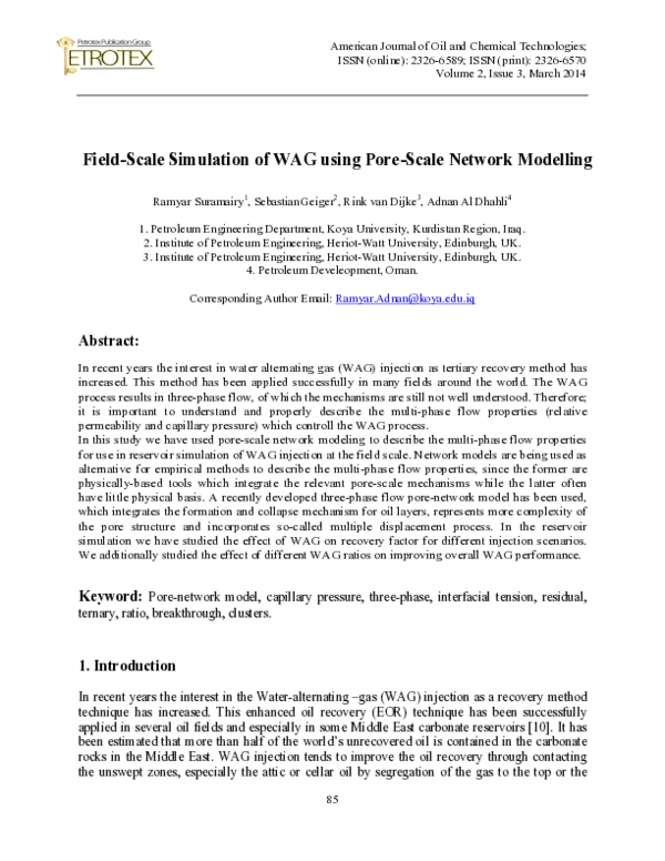 (PDF) Field-Scale Simulation of WAG Using Pore-Scale Network Modelling