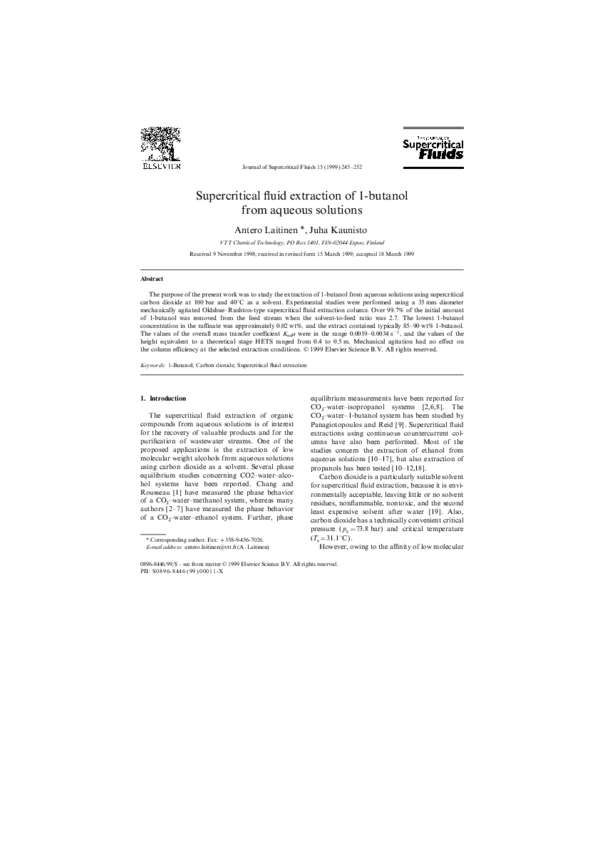 (PDF) Supercritical fluid extraction of 1-butanol from aqueous solutions