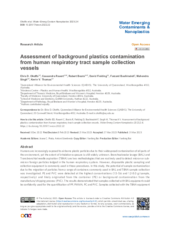 (PDF) Assessment of background plastics contamination from human ...