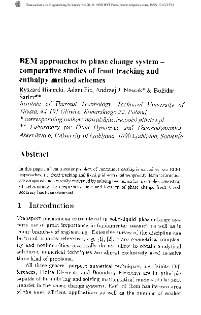 (PDF) BEM Approaches To Phase Change System - Comparative Studies Of Front Tracking And Enthalpy ...