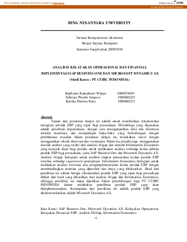 (PDF) Analisis Kelayakan Operasional Dan Finansial Implementasi Sap Business One Dan Microsoft ...