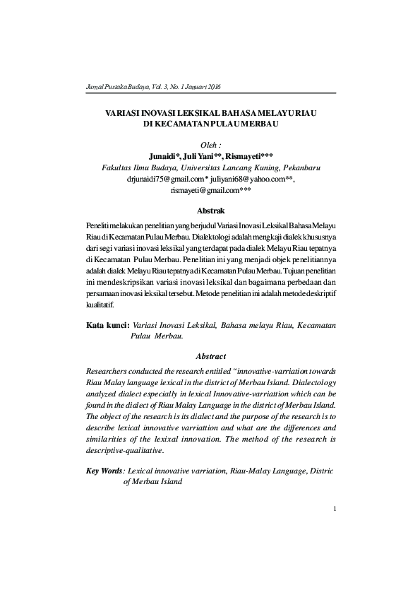 (PDF) Variasi Inovasi Leksikal Bahasa Melayu Riau DI Kecamatan Pulau Merbau