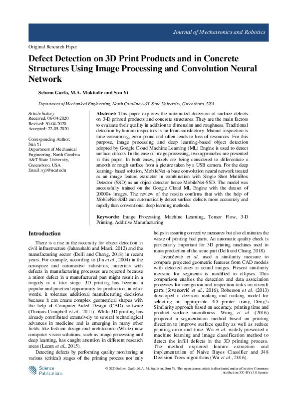 Pdf Defect Detection On 3d Print Products And In Concrete Structures Using Image Processing