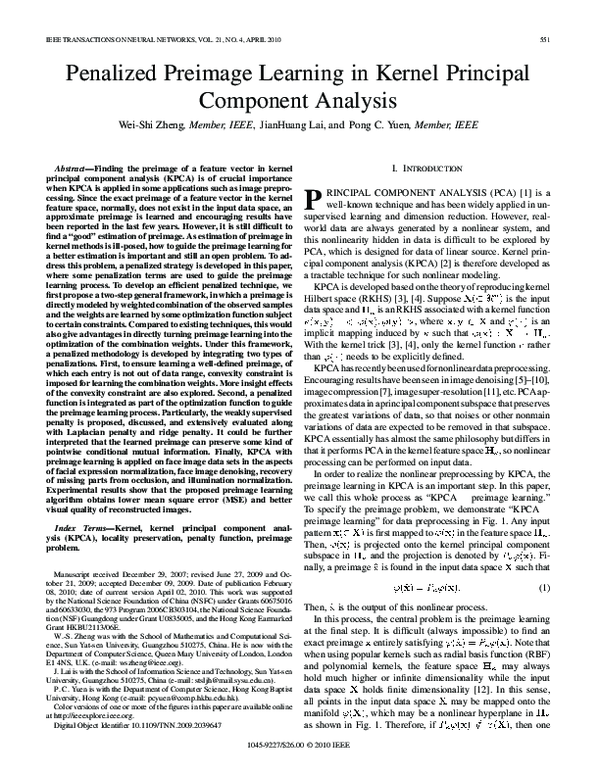 (PDF) Penalized Preimage Learning in Kernel Principal Component Analysis