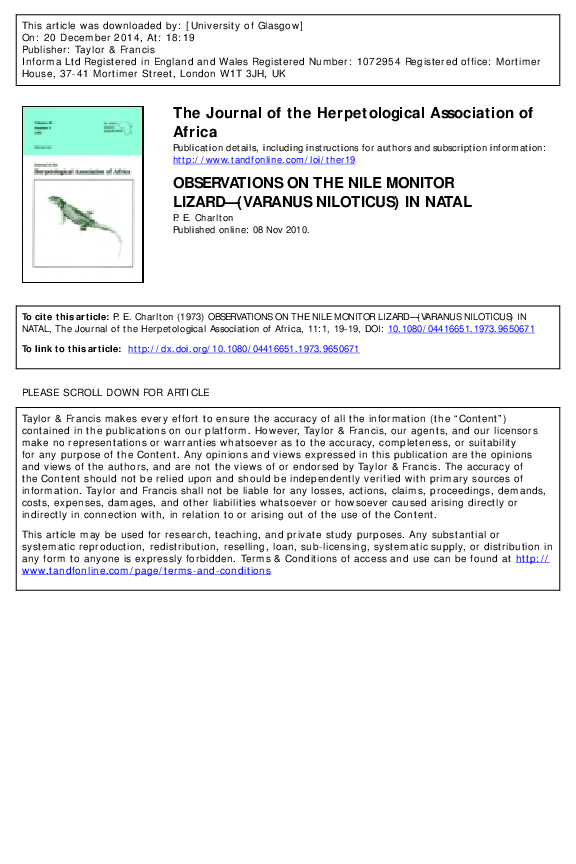 (PDF) Observations on the Nile monitor lizard (Varanus niloticus, L ...
