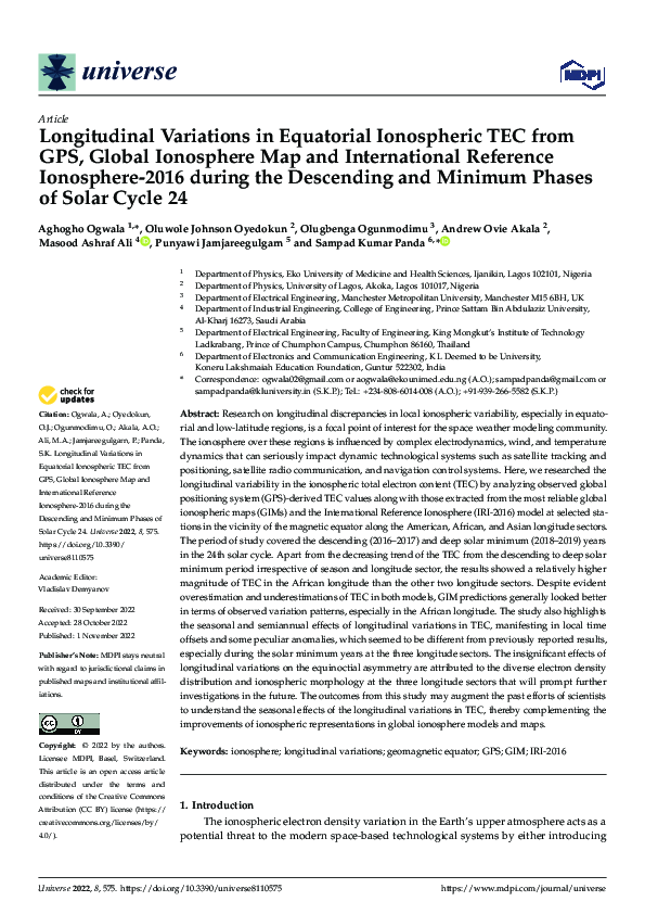 (PDF) Longitudinal Variations in Equatorial Ionospheric TEC from GPS, Global Ionosphere Map and ...