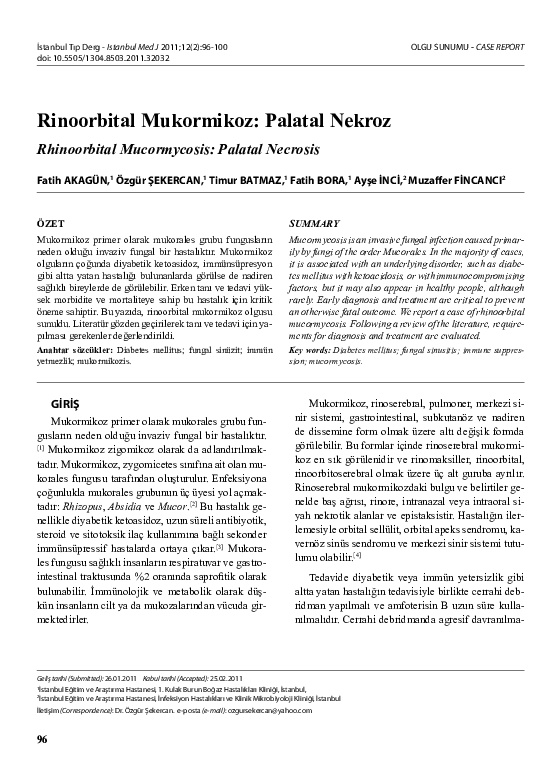 (PDF) Rhinoorbital Mucormycosis: Palatal Necrosis