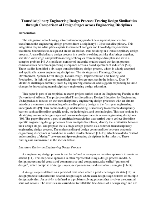 (PDF) Transdisciplinary Engineering Design Process: Tracing Design ...
