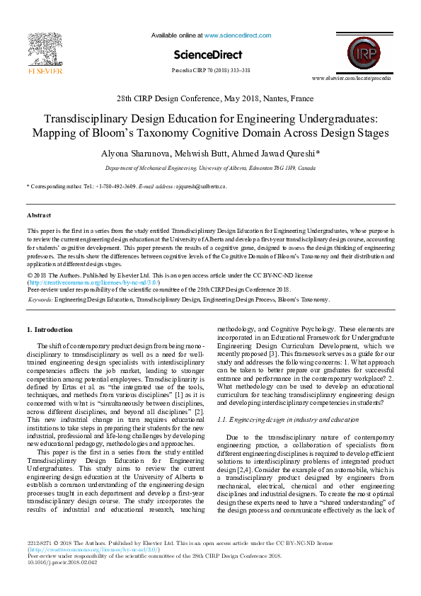 (PDF) Transdisciplinary Design Education for Engineering Undergraduates ...