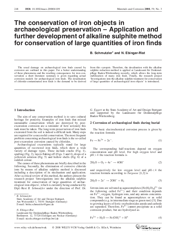 (PDF) The conservation of iron objects in archaeological preservation ...