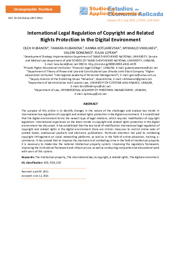 (PDF) International legal regulation of copyright and related rights ...