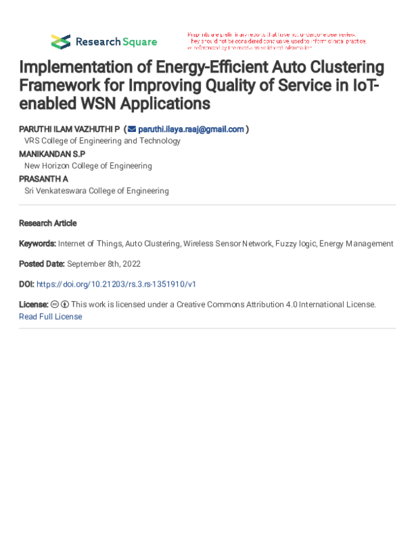 Pdf Implementation Of Energy Efficient Auto Clustering Framework For Improving Quality Of