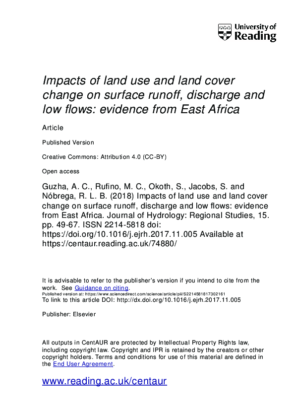 (PDF) Impacts of land use and land cover change on surface runoff, discharge and low flows ...