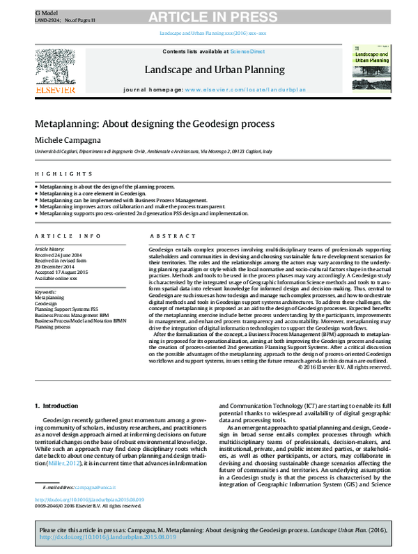 (PDF) Metaplanning: About designing the Geodesign process