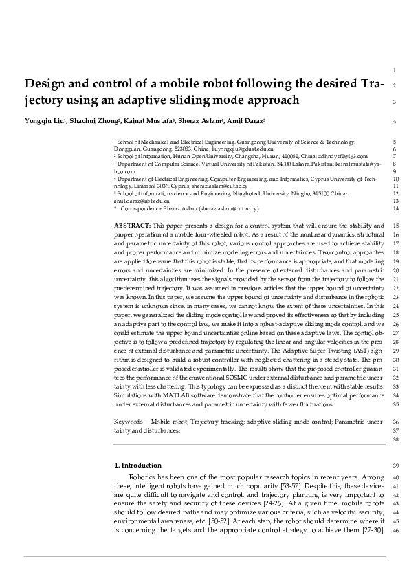 Pdf Trajectory Tracking Of A Mobile Robot Using Adaptive Sliding Mode