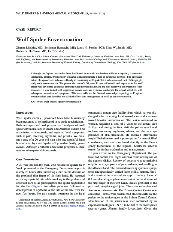 (PDF) Wolf Spider Envenomation