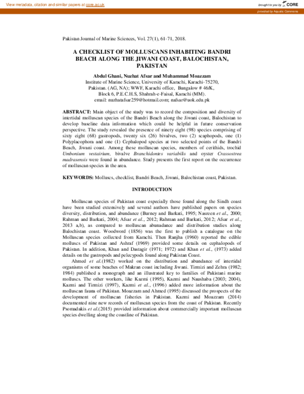 (PDF) A checklist of molluscans inhabiting Bandri Beach along the ...